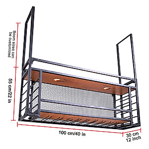 rlosqvee Industrial Wine Rack Hanging/Wall Mounted, 2-Tier Vintage Solid Wood Wine Storage Rack, Wine Display Shelf for Kitchen Bar Restaurant (40 inch (W))