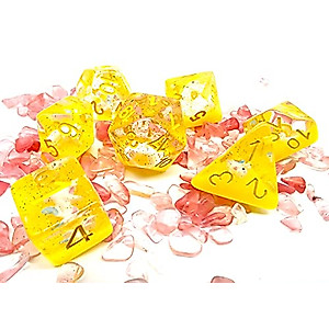 Heartstring Polyhedral DND Dice Set (7pcs), Unicorn Dice Set for Dungeons and Dragons RPG MTG and Other Table Games (Blue/Red/Purple/Yellow Unicorn) (Yellow)