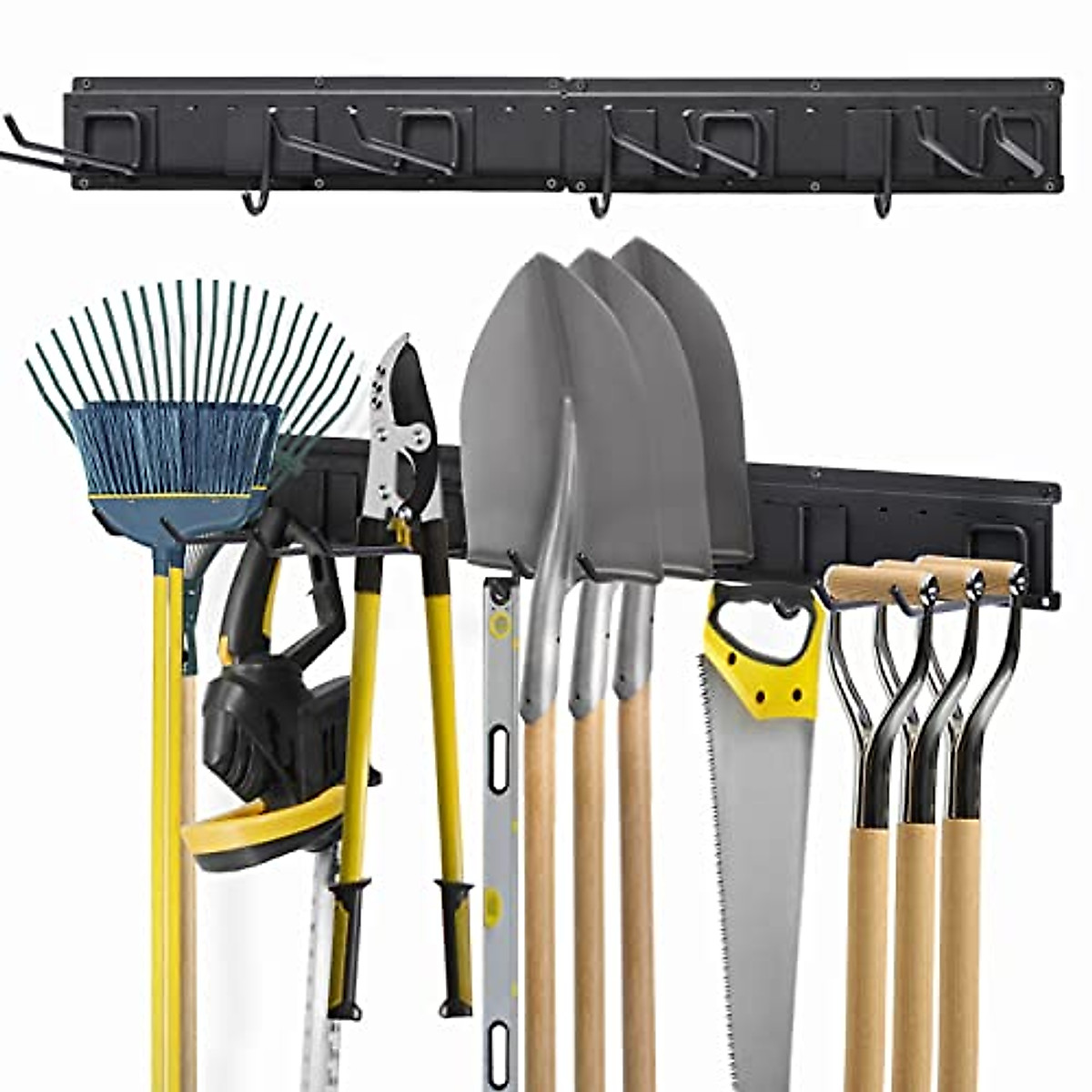 Garage Tool Storage Rack, Heavy Duty Garden Tool Holder Organizer Steel Hooks Wall Mounted Mop & Broom Storage Tool Rack with 7 Hooks Holds Garden Yard Tools,Christmas Gift for Men Dad