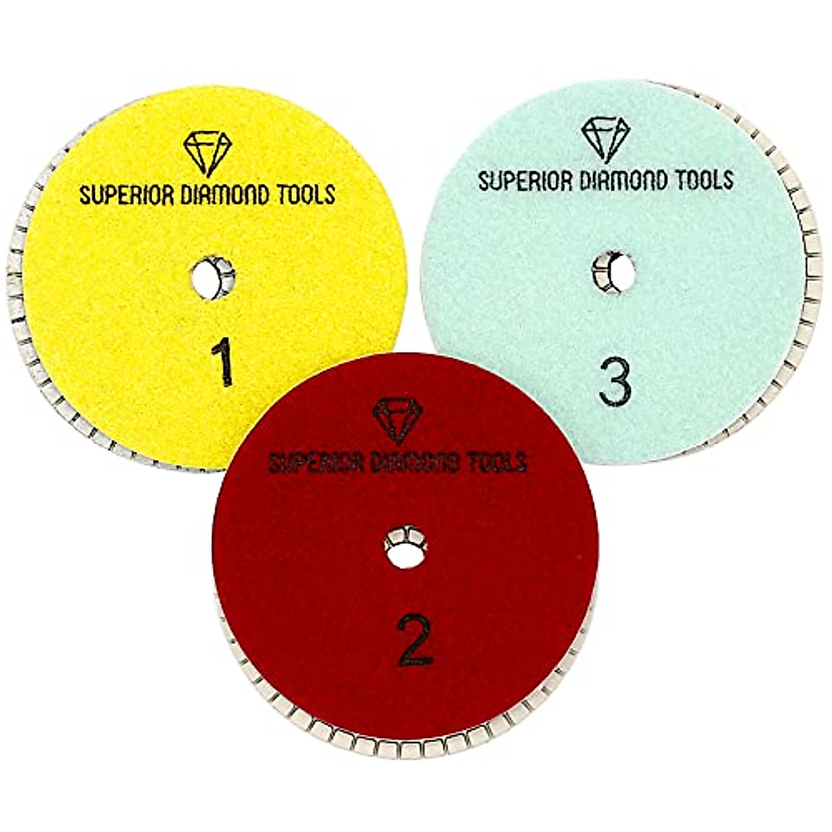 3 Step Diamond Polishing Pads - Use Wet or Dry - Polishing Pads for Granite Quartz Marble Concrete Terrazzo - High Temperature Resistance 3 Step Polishing Pads - Polishing Pad Set
