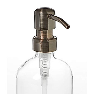 Clear Soap Dispensers with Gun Metal Soap Pumps, 8oz and 16oz Clear Bottles. Comes with Non Slip Coaster/Countertop Protector
