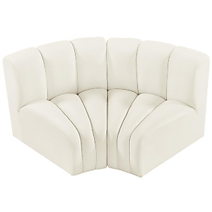 Meridian Furniture 103Cream-S2B Arc Collection Modern | Contemporary Modular Sofa with Soft Cream Velvet, Deep Channel Tufting, Modular Design, 60 W x 33 D x 30 H, Cream