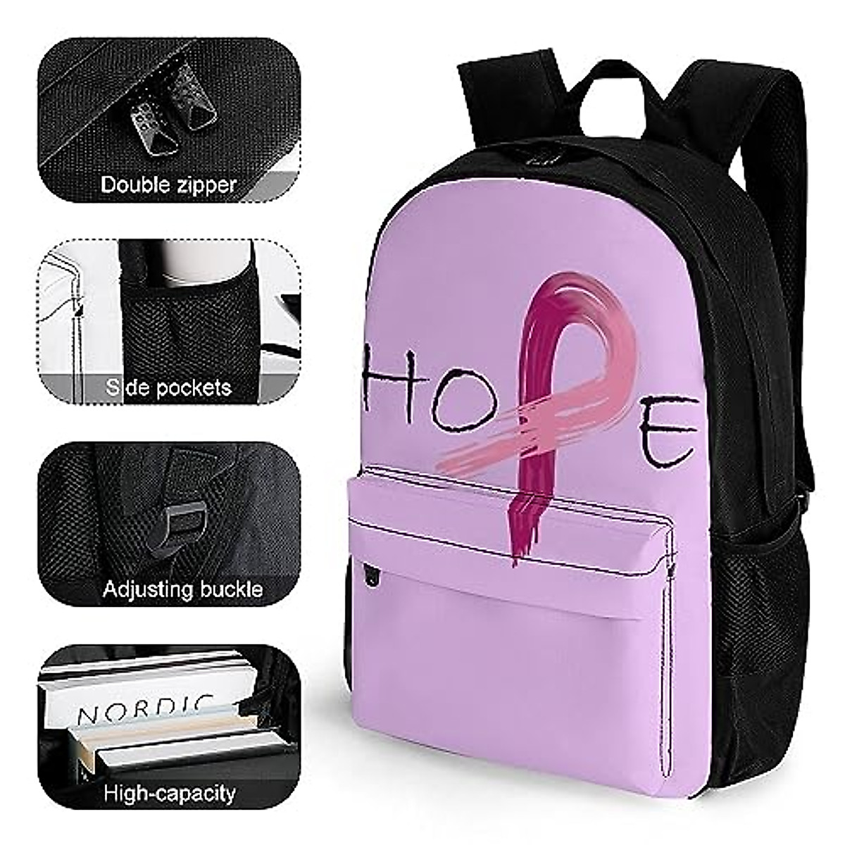 Pink Ribbon - Breast Cancer Awareness Laptop Backpack for Men Women Shoulder Bag Business Work Bag Travel Casual Daypacks