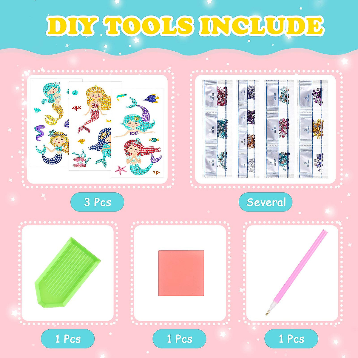 Zonon Mermaid Diamond Painting Kits Arts and Crafts for Kids 5D Diamond Painting Stickers for Kids Boys Girls Toddler Ages 4-6 6-8 8-12