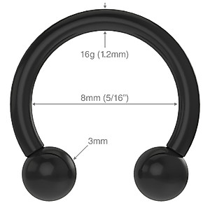 2pc Acrylic Horseshoe Circular Barbell 16 Gauge 5/16 Black Plastic UV Flexible Cartilage Earrings