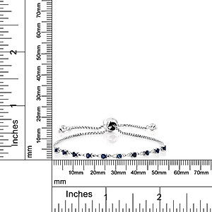 Gem Stone King 925 Sterling Silver Blue Created Sapphire Adjustable Bracelet For Women (0.50 Cttw, Round Cut 2.5MM, Gemstone Birthstone, Fits Up To 9 Inch Wrist)