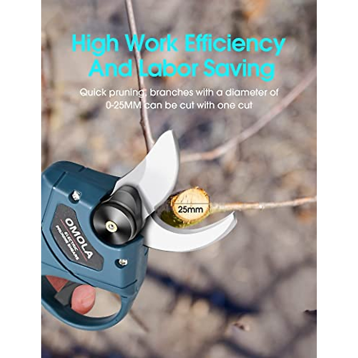 OMOLA Electric Pruning Shears,with 2 PCS Rechargeable 21V 2Ah 2000mA Lithium Battery Powered and 2 Blades，1Inch/25mm Cutting Diameter,6-8 Working Hours…