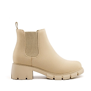 Athlefit Girls Ankle Boots Kids Comfortable Slip on Lug Sole Chelsea Booties for Toddler Little Kid Big Kid Apricot Size 2