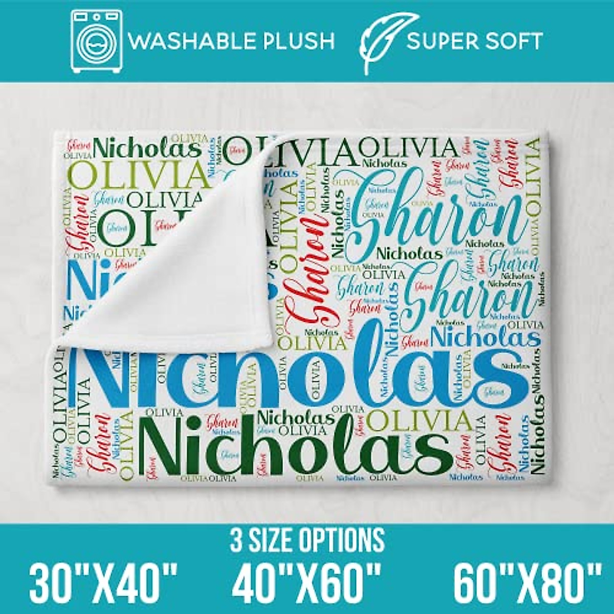 Custom Blanket, Personalized Throw Blankets, 30 x 40 Inches, Gift for Best Friend w/Word Art Names, 8 Colors & Fonts, Baby Receiving Flannel Blanket for Kids, Couples, Adults, Family