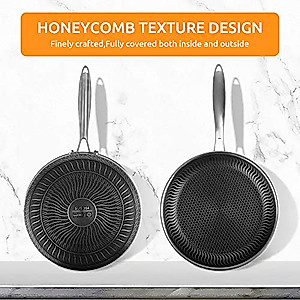 Vegoran 11 inch Nonstick Frying Pan with Lid, 304 Stainless Steel Honeycomb Skillet with Handle, Oven Safe, Scratch Resistant, Easy Clean