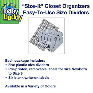 Size-It Closet Organizers By Baby Buddy - Baby Clothes Closet Dividers – Nursery Clothing Organization For Babies And Kids, Newborn Up To Size 8, Clothes Divider For Closet, Gray, 5 Count