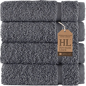 Grey 4-Pack Washcloths Set - 100% Ring Spun Turkish Cotton, Premium Quality Flannel Face Towel - Cloth - Highly Absorbent and Soft Feel Fingertip Towels, Wash Cloths For Your Face and Body