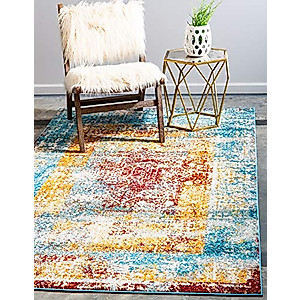 Unique Loom Rosso Collection Traditional, Medallion, Distressed, Bohemian, Vintage, Southwestern Area Rug, 4 ft x 6 ft, Multi/Blue