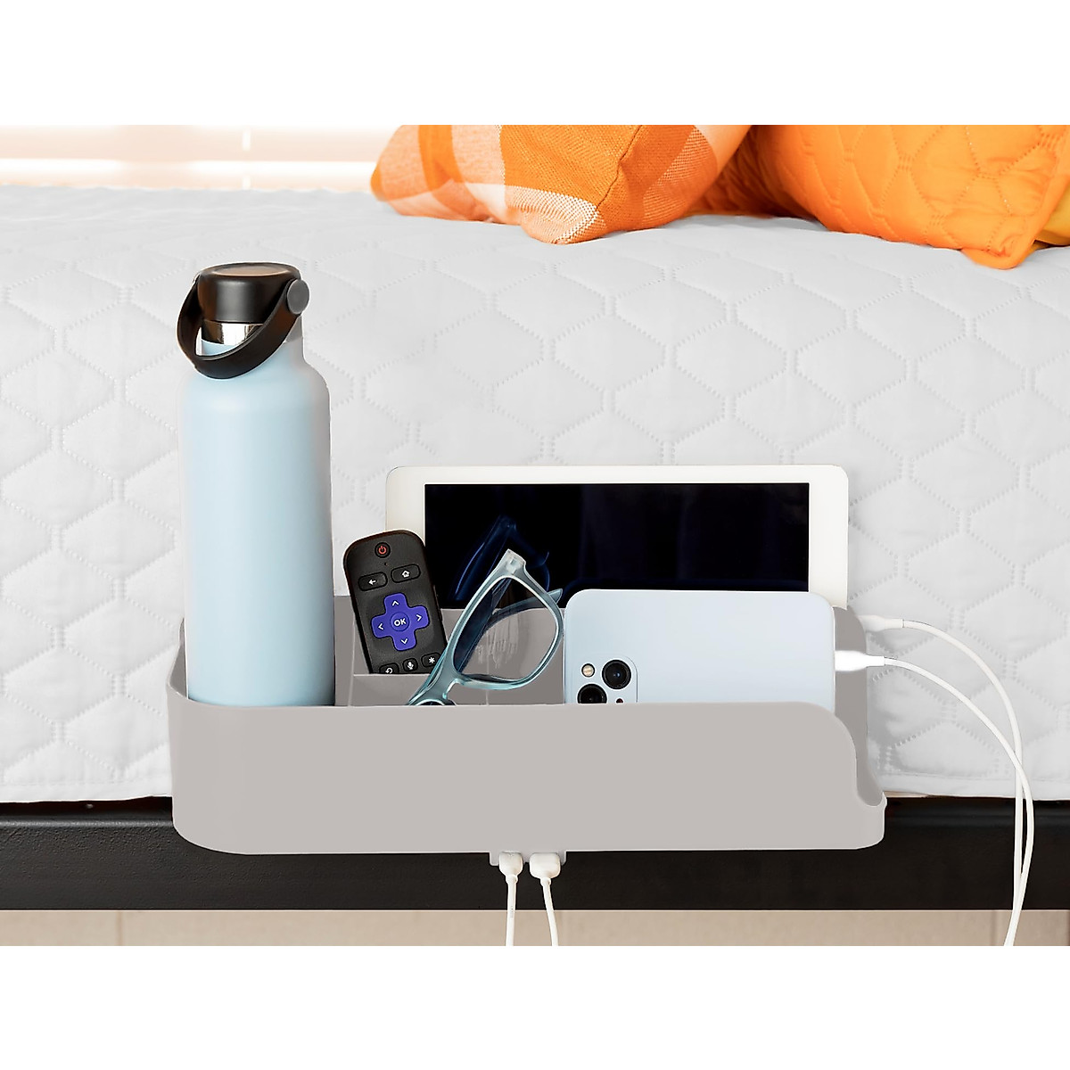 Squirrel-Bedside Perch for College Dorm Bunk Bed, Floating Organizer with USB-C & A Charging Ports, Christmas Gifts for teens, Gift for college, Dorm Room Gifts, Grey