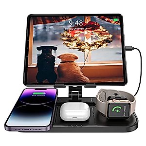 Wireless Charging Station for Apple Multiple Devices, Wired Charger for Tablet Stand iPad Holder, Wireless Charger for iPhone 14 Pro Max/13/12, AirP od Pro 3/2, Watch Charger for iWatch Series 8/7/6