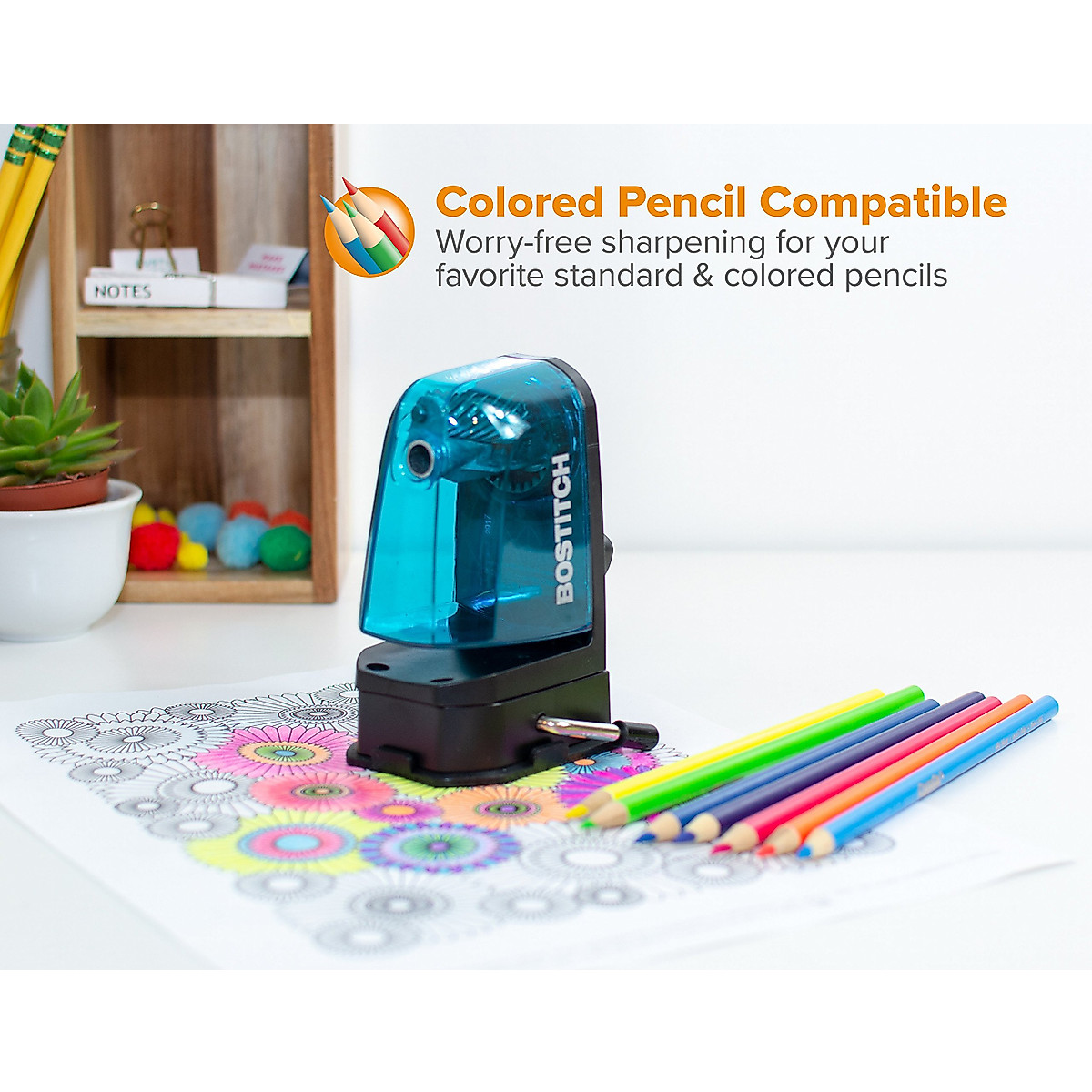 Bostitch Office Multi-Mount Manual Pencil Sharpener, Vacuum Mount or Screw Mount, Blue (MPS2-BLUE)