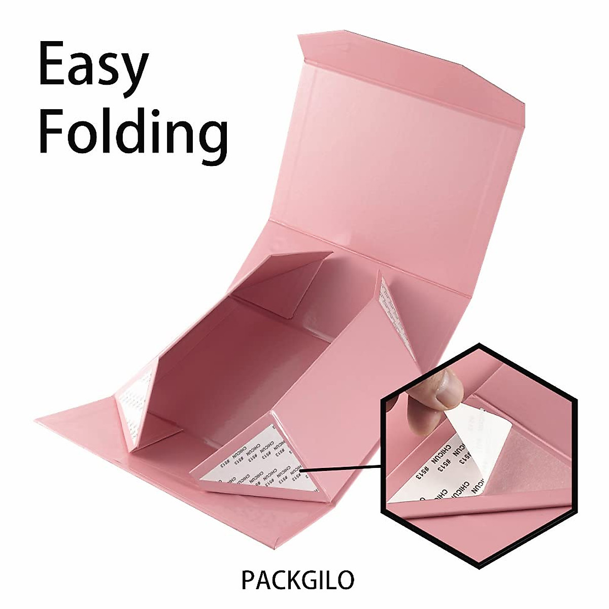 PACKGILO 1PCS Pink Gift Box 9.5x7x4 Inches, Sturdy Gift Box with Lid for Gift Packaging, Foldable Magnetic Closure Storage Boxes, Bridesmaid proposal box, Rectangle Collapsible Box
