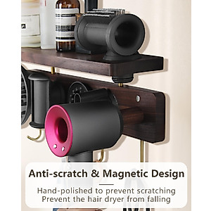 Affogato Walnut Storage Holder Compatible with Dyson Supersonic Hair Dryer and Attachments, Wall Mount Holder with Shelf Organizer for Bathroom Bedroom, Walnut Wood