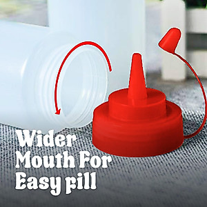 Norcalway Condiment Squeeze Bottles for Sauces Liquids - 12 OZ Kitchen Squirt Bottles for Liquids - Plastic Condiment Bottles for Sauce, Ketchup, Dressing, Oil - Easy Pour & Clean