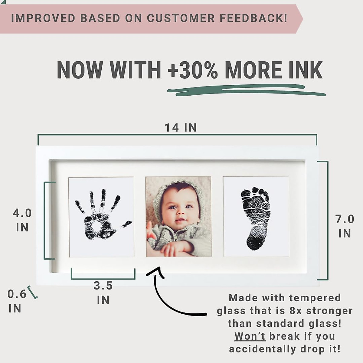 Baby Prints Newborn Handprint and Footprint Picture Frame Keepsake Kit, 13.5 x 7 INCHES (Large Size), Mess-Free Ink Pad Included | Gift for New Parents for Babyshower | Photo Keepsake
