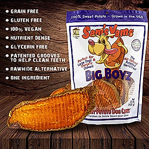Sams Yams Sweet Potato Dog Treats, Healthy Dog Treats for Large Dogs - Sweet Potato Dog Treats Made in USA, High Fiber, Vegan Dental Chews - Big Boyz, Sweet Potato Dog Chewz, 15oz (Single Pack)