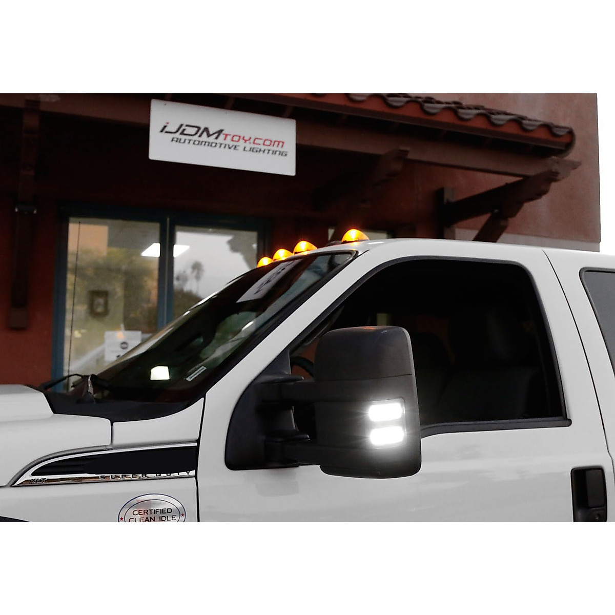 iJDMTOY Smoked Lens Switchback LED Side Mirror Marker Lamps Compatible With 2008-16 Ford F250 F350 F450 Super Duty, (2) Smoked Lens, White LED Parking Light, Amber LED Turn Signal Light