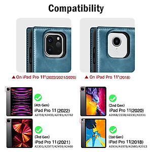 Antbox Case for iPad Pro 11 Inch 4th (2022)/3rd/2nd/1st Generation with Built-in Pencil Holder Auto Sleep/Wake Function PU Leather iPad Pro 11 Cover (Blue)