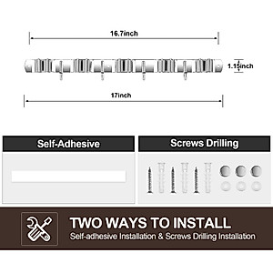 TOPSKINOY Broom Holder Wall Mount, Stainless Steel Broom Hanger Wall Mount, Heavy Duty Mop and Broom Holder Tool Racks Utility Hooks for Laundry Room Garden Garage, Grey (5 Racks and 4 Hooks)