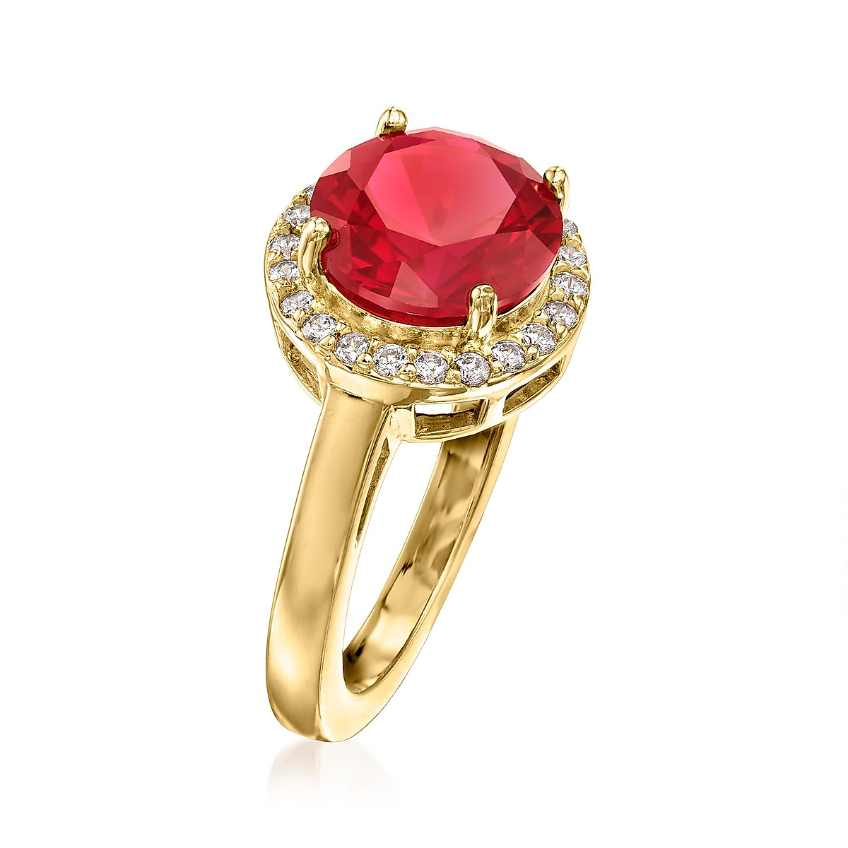 Ross-Simons 3.40 Carat Simulated Ruby and .33 ct. t.w. CZ Ring in 18kt Gold Over Sterling. Size 6