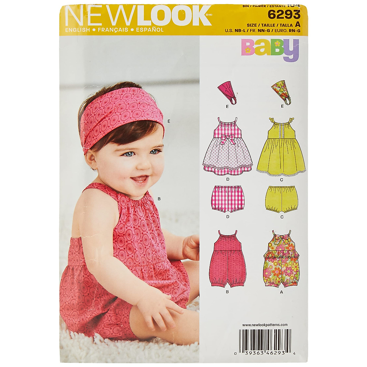 Simplicity Creative Patterns New Look 6292 Babies' Romper, Dress, Panties and Headband, A (NB-Small-Medium-Large)