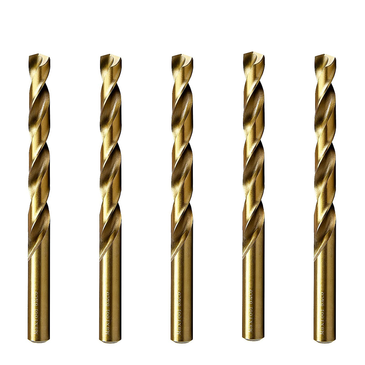 MAXTOOL 15/64" 5pcs Identical Jobber Length Drills HSS M42 Twist Drill Bits 8% Cobalt Fully Ground Golden Straight Shank Drills; JBF42G10R15P5