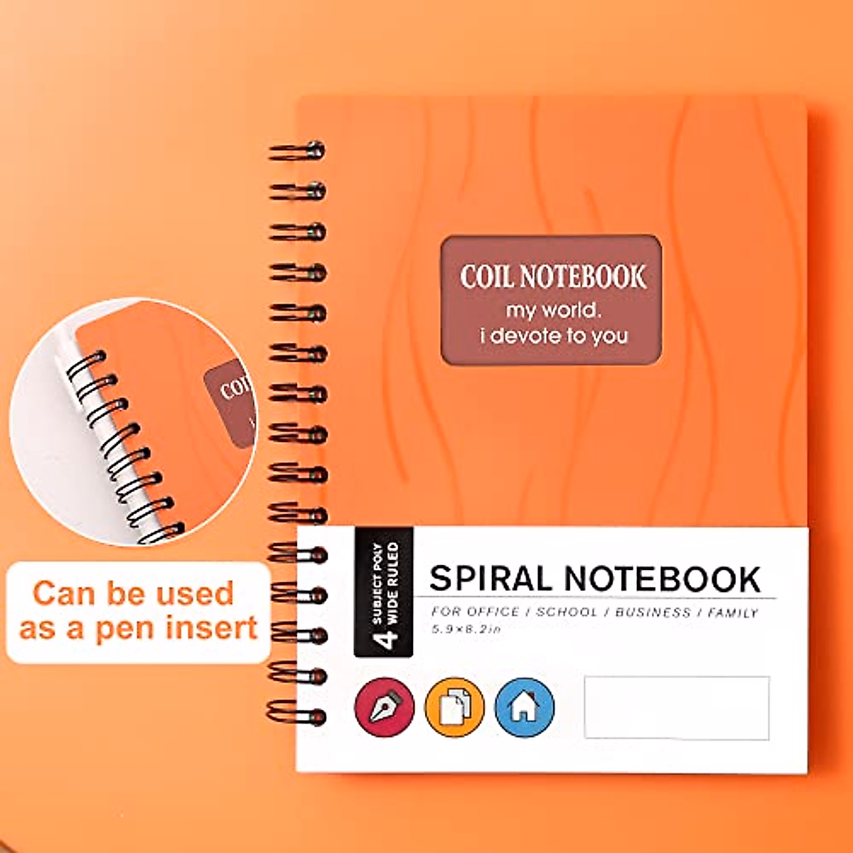 Yoment Spiral Notebook 6'' x 8'' Wide Ruled 5 Subject Notebooks with Dividers Tabs for Work Wide Ruled 240 Pages Lined Journal Multi Subject Notebook for Note Taking, Back to School, Gifts, Orange
