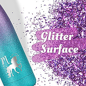 Unicorn Stainless Steel Water Bottle, Unicorn Gifts, Unicorn Party Supplies, Double Wall Vacuum Insulated Thermo Bottle Glitter Purple 17oz/500ml - Initial C