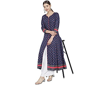Yash Gallery Women's Plus Size Floral Printed Anarkali kurta (Blue)