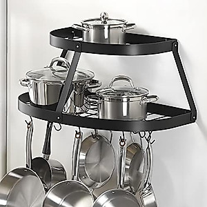 KES 27.5-Inch Pot Rack Wall Mounted, 2-Tier Hanging Pot Rack for Pots and Pans Storage, Classic Semi-Circle Design, Black, KUR502S70B-BK