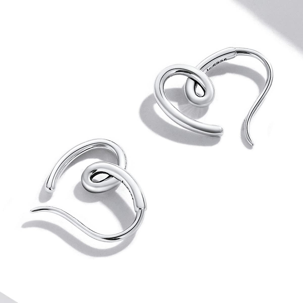 BISAER Love Heart Earrings for Women 925 Sterling Silver Pull Through Hoop Earrings Heart Shape Small Hoops Earrings