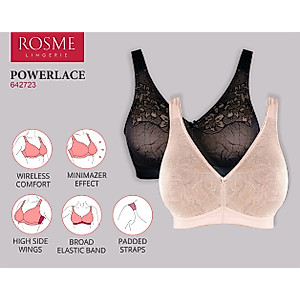 Rosme Women’s Soft Wireless T-Shirt Bra, Comfortable Seamless Full Coverage No Underwire Supportive Bras with Smooth Molded Cups and Padded Adjustable Shoulder Straps Powerlace, Black, Size 34G