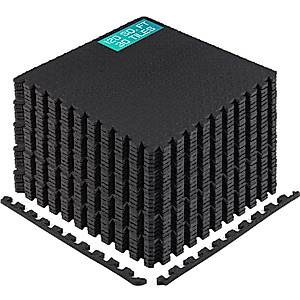 Yes4All Interlocking Exercise EVA Mat Floor Protector (120 Square Feet - Black - with Border) - ²XPAJZ (XPAJ)