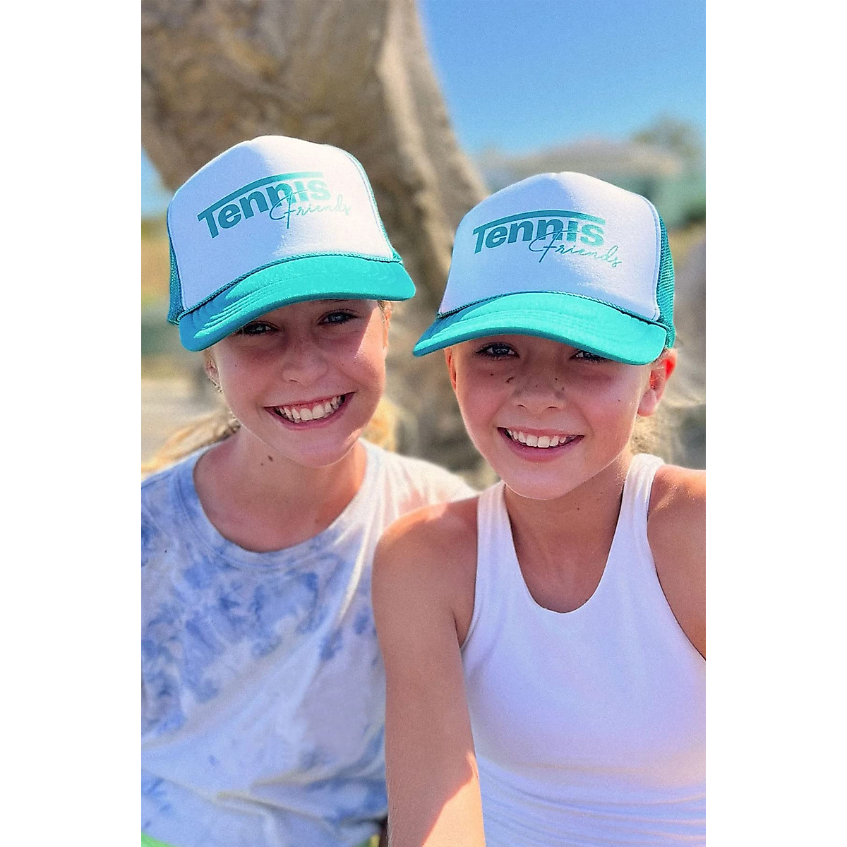 Ace the Moon Tennis Friends Trucker Hat with Mesh Back, Teal Hat for Men & Women, Tennis Hats for Women, Men & Teens, Gifts for Tennis Players, 5 Panel High Crown Foam Front Hat, Fits Most Head Sizes