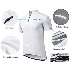 Santic Men's Cycling Jersey Short Sleeve with 3 Rear Pockets Half Zip Breathable Moisture Wicking Quick Dry Biking Shirts