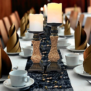 G-mart Set of 3 Gold Resin Pillar Candle Holders -12" H,10" H,8" H,Ideal for LED and Pillar Candles