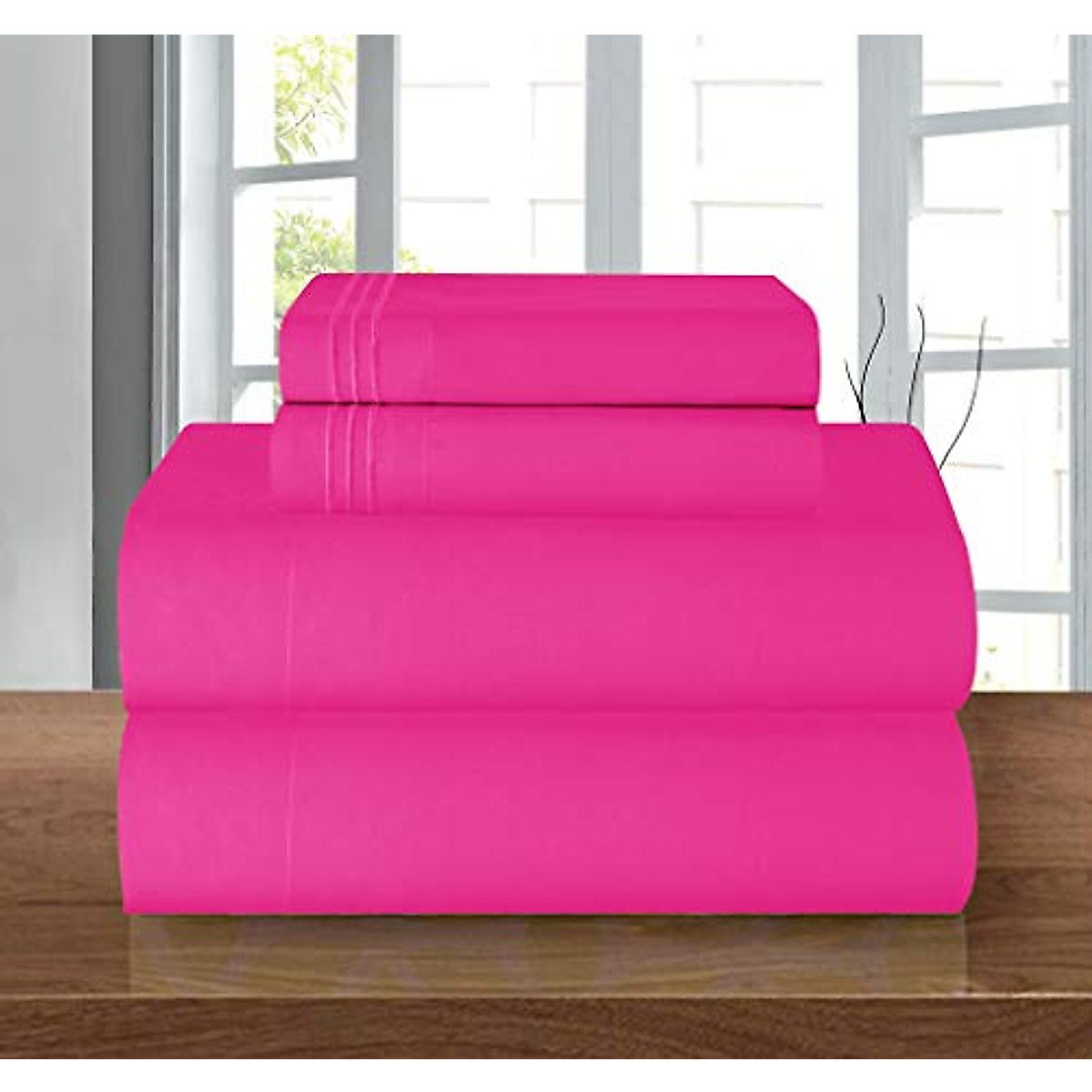 Elegant Comfort Luxury 1500 Thread Count Egyptian Quality Microfiber 4-Piece Premium Hotel Sheet Set-Wrinkle Resistant, All Around Elastic Fitted Sheet, Deep Pocket up to 16", Twin/Twin XL, Hot Pink
