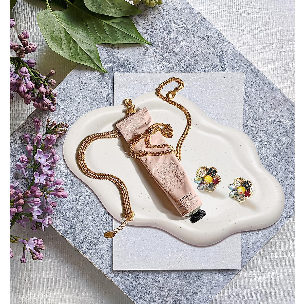 Ceramic Jewelry Dish for Women, Jewelry Tray Trinket Dish, Cloud Tray Jewelry Plate, Watch Keys Tray Ring Dish Holder for Mother's Day/Christmas/Thanksgiving/Birthday Gift, Spotted White