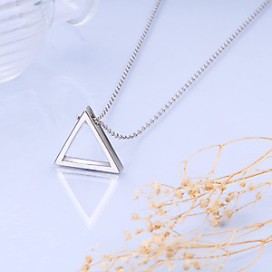 DAOCHONG 925 Sterling Silver Geometric Jewelry Minimalist Triangle Pendant Necklace for Women Birthday Christmas