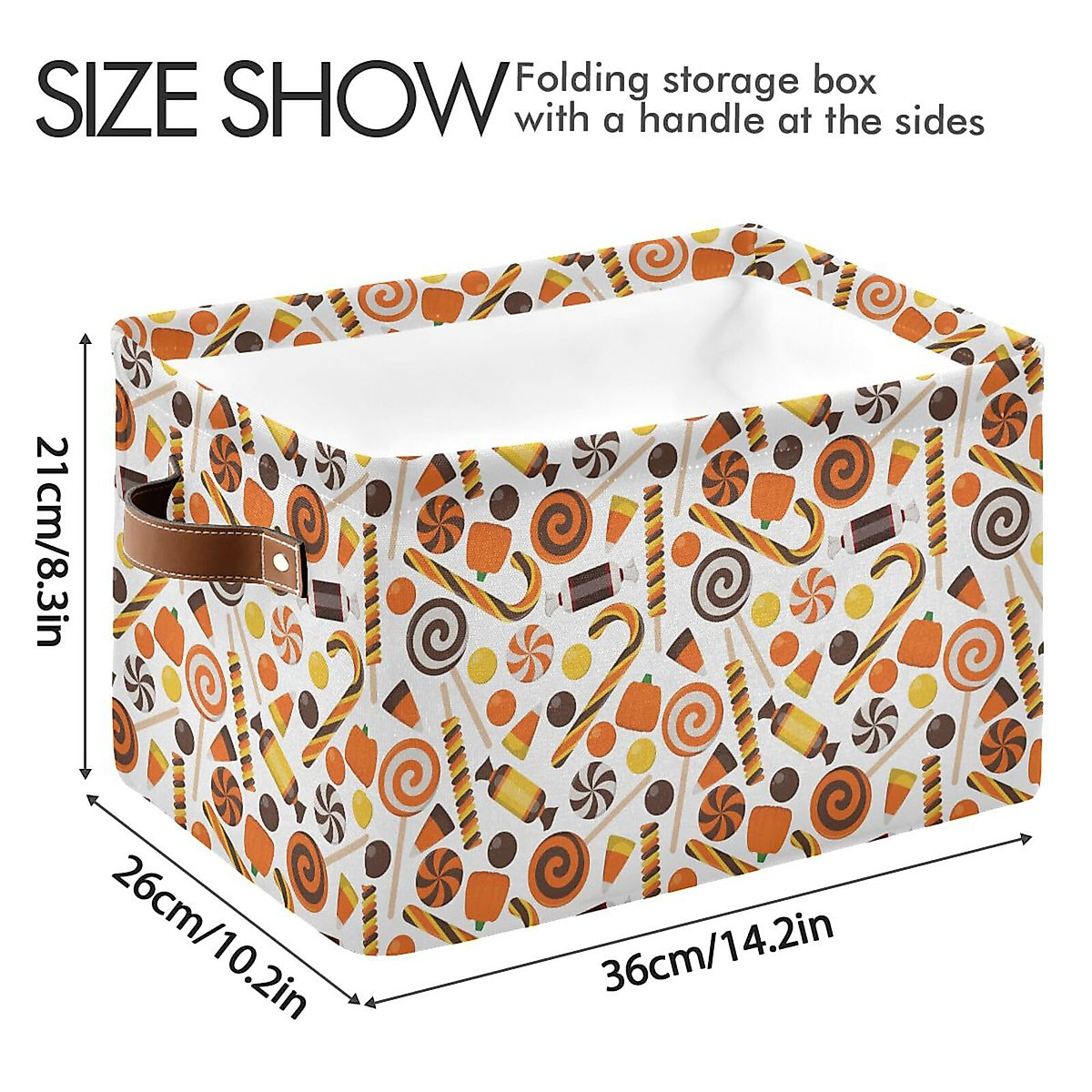 Halloween Colorful Candies Storage Basket Bins Foldable Laundry Hamper Toy Storage Bins Box Organizer for Pet Books Clothes Makeup Nursery Closet Office,1 pcs