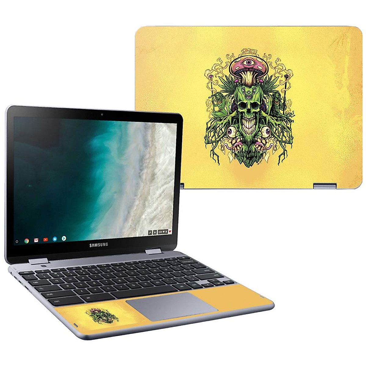 MightySkins Skin Compatible with Samsung Chromebook Plus LTE (2018) - Marijuana Skull | Protective, Durable, and Unique Vinyl wrap Cover | Easy to Apply, Remove, and Change Styles | Made in The USA