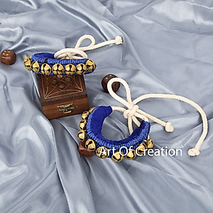 Art of Creation Kathak Dancing Ghungroo Anklet Pair 1 Line Big Indian Classical Dancers Musical Instrument Bharatnatayam Ghungru (Blue Paded 1 Line 20 Bell)