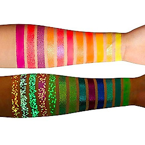 DE'LANCI Neon Eyeshadow Palette Glow in the Dark, Aurora Glow Eyeshadow Pallets Stage, Halloween Christmas Makeup Kit UV Blacklight Matte and Glitter Fluorescent Eye Shadows Highly Pigment
