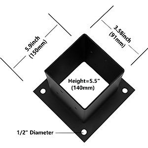 (4 PCS) LADECH 4x4 Wood Fence Post Anchor Base, 2mm Thick Steel and Black Powder Coated,Come with Wood Screws and Concrete Anchors (Black - 4 PCS)