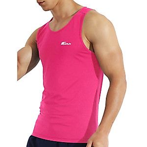 EZRUN Men's Quick Dry Workout Tank Top Swim Beach Shirts for Gym Athletic Running Muscle Sleeveless Shirts(NeonPink,m)